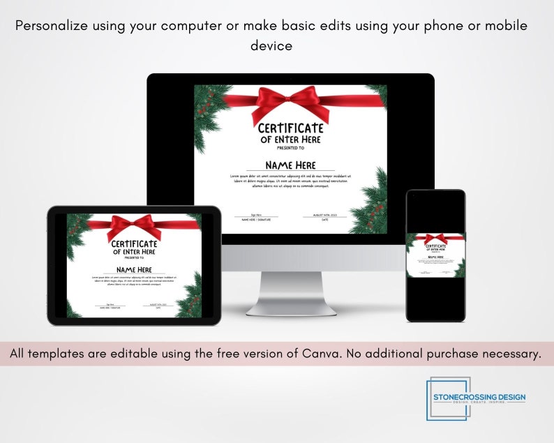 Editable Christmas Holiday Certificate Editable With Canva or - Etsy