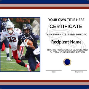 Editable Football Sports Certificate Template With Photo. - Etsy