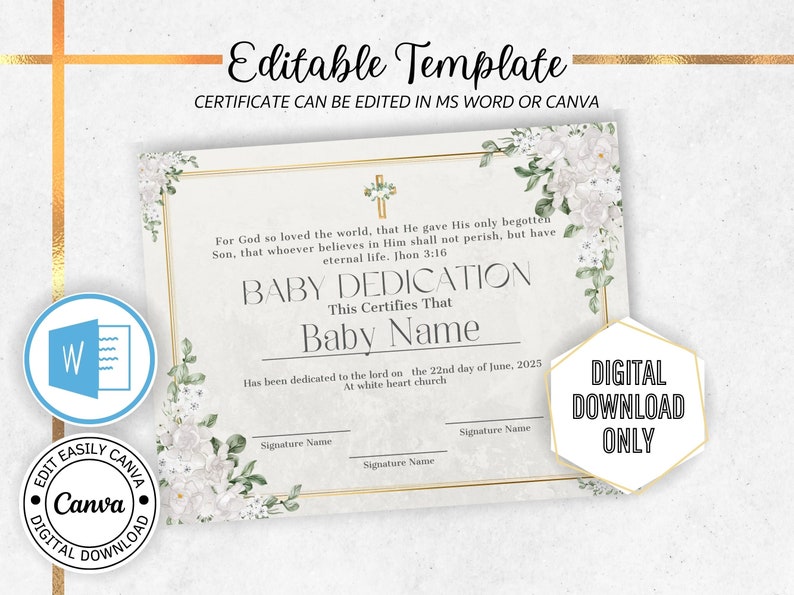 Editable Baby Dedication Template. Baptism. Printable - Etsy