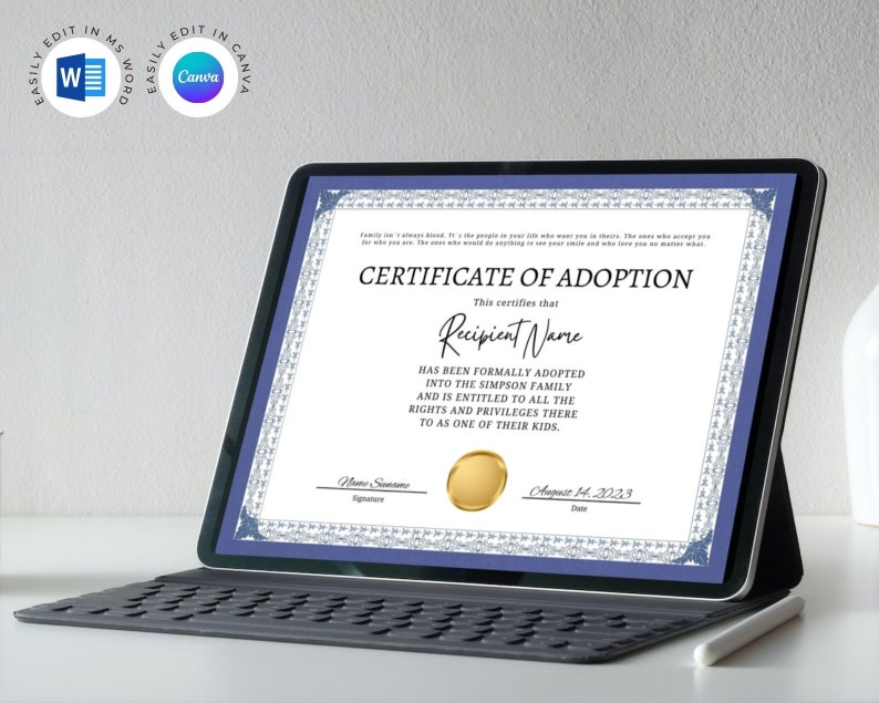 Editable Certificate of Adoption Template. Adoption Certificate ...