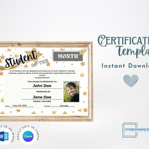 Editable Student of the Month Certificate Template. Student Certificate ...