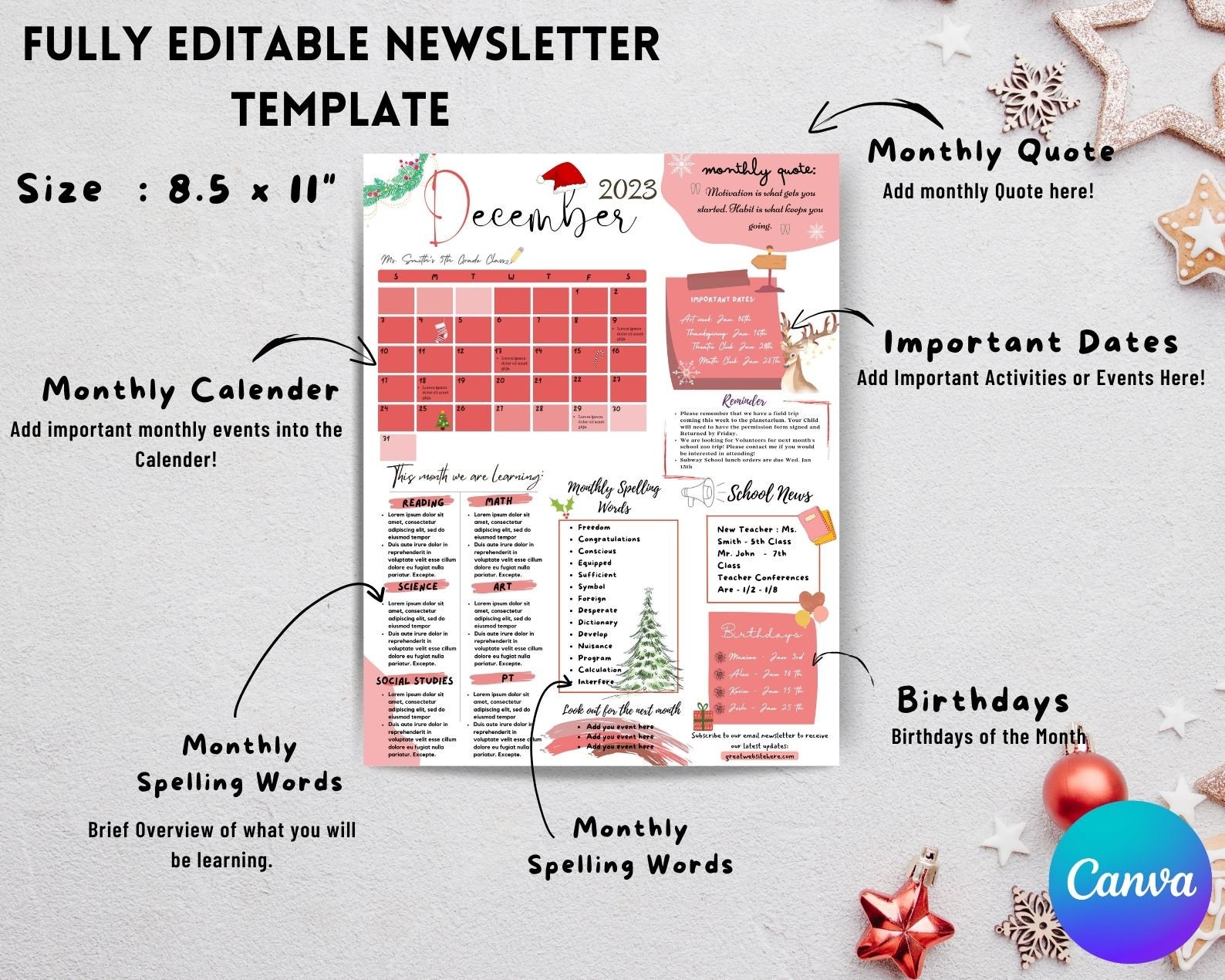December 2023 Student Newsletter Template, Customizable Teacher ...