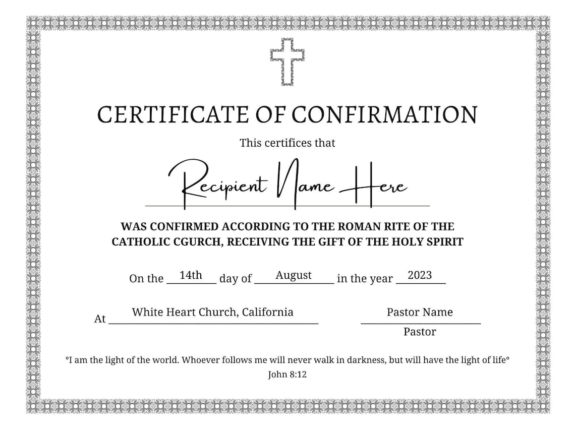 Editable Certificate of Confirmation. Celebrating a Sacred - Etsy