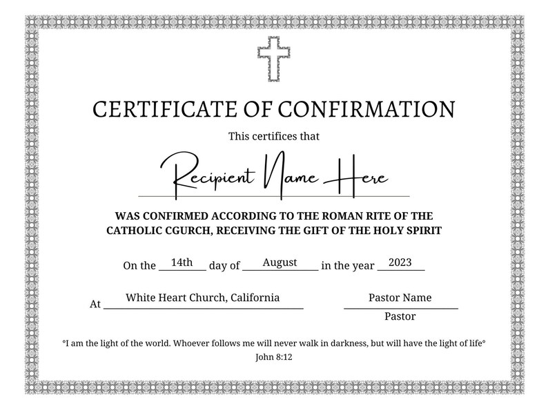 Editable Certificate of Confirmation. Celebrating a Sacred - Etsy
