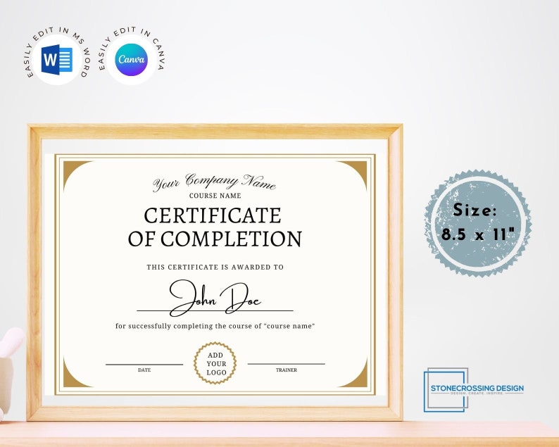 Editable Certificate of Completion Template. Award Template. Printable ...