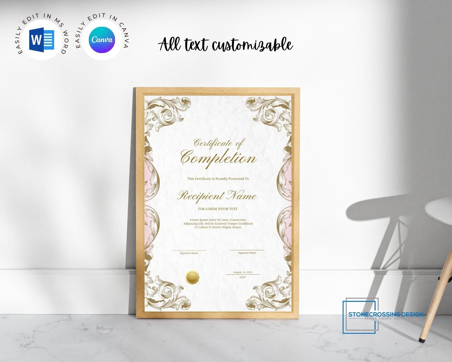 Editable Certificate of Completion Template. Award Template. - Etsy