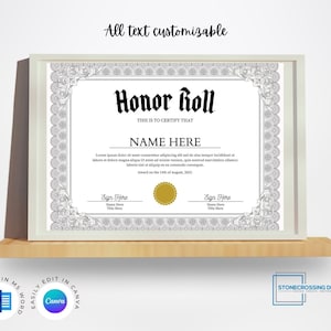 Editable Certificate of Honor Roll. Recognizing Academic Excellence ...