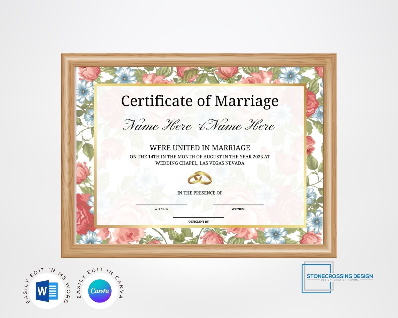 Editable Certificate of Marriage Template. Marriage License. Printable ...