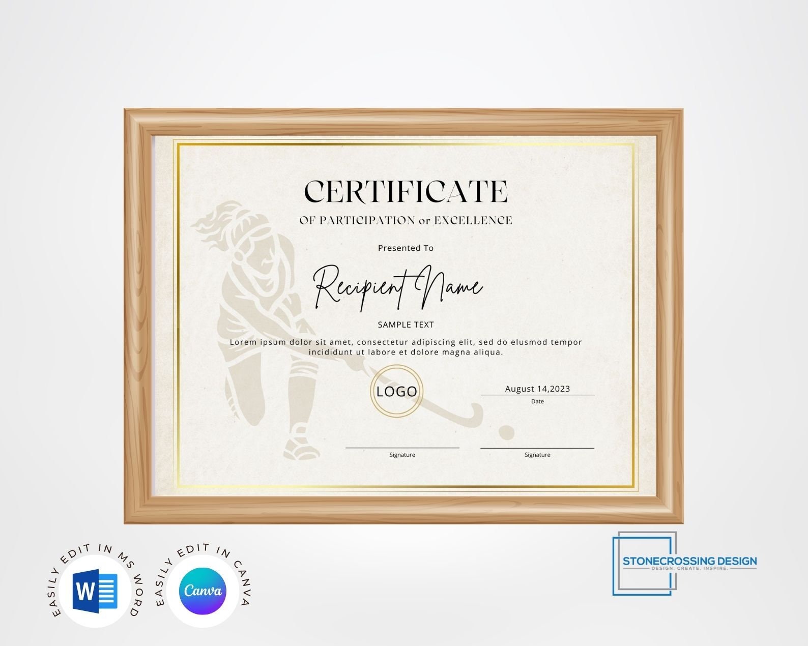 Editable Certificate of Participation or Excellence. Field Hockey Award ...