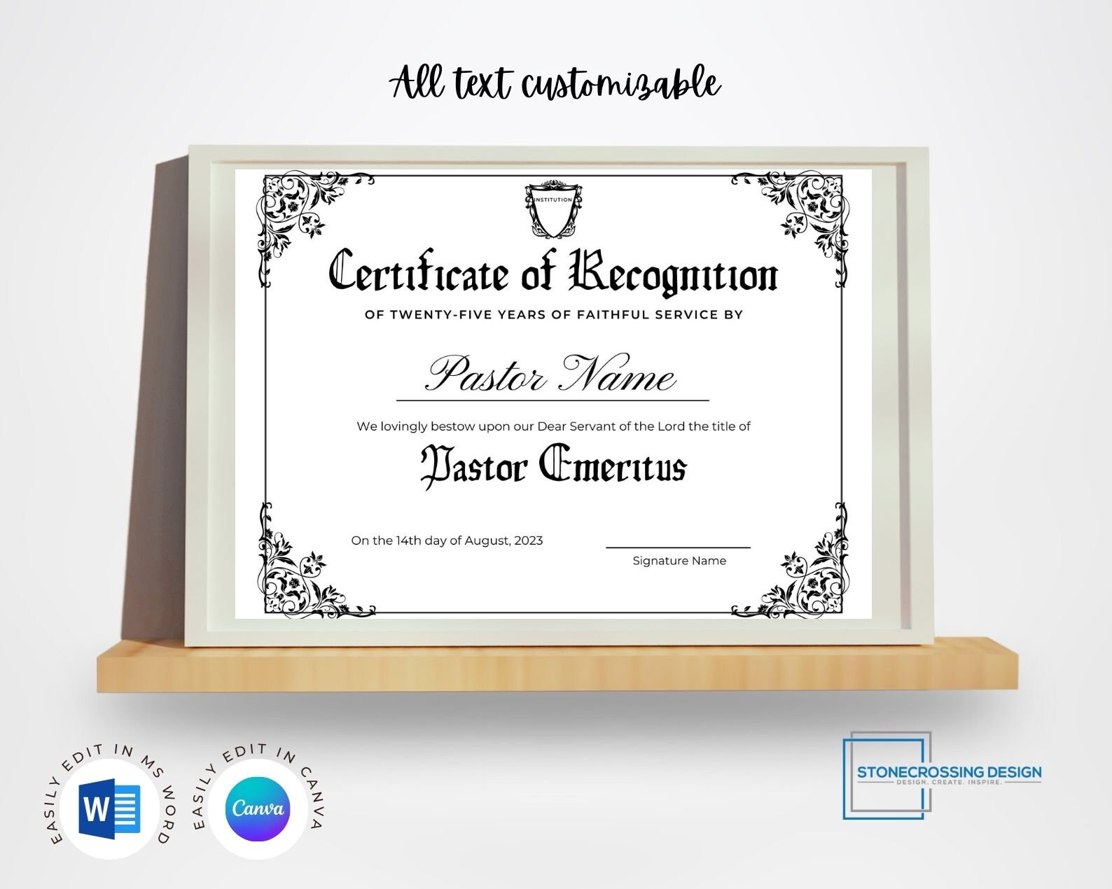Editable Certificate of Recognition Template. Award Template. - Etsy