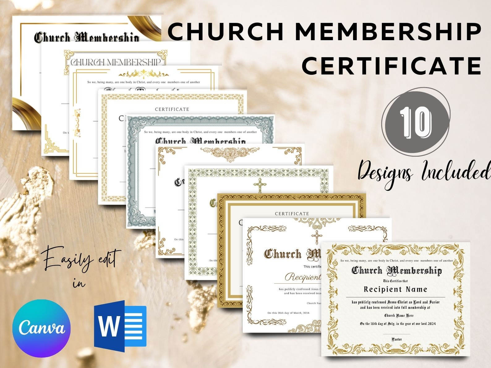Complete Set of 10 Church Membership Certificates, 10 DIY Church ...