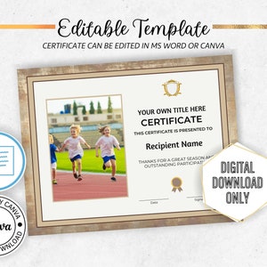 Editable Running Track Sports Certificate Template With Photo. - Etsy