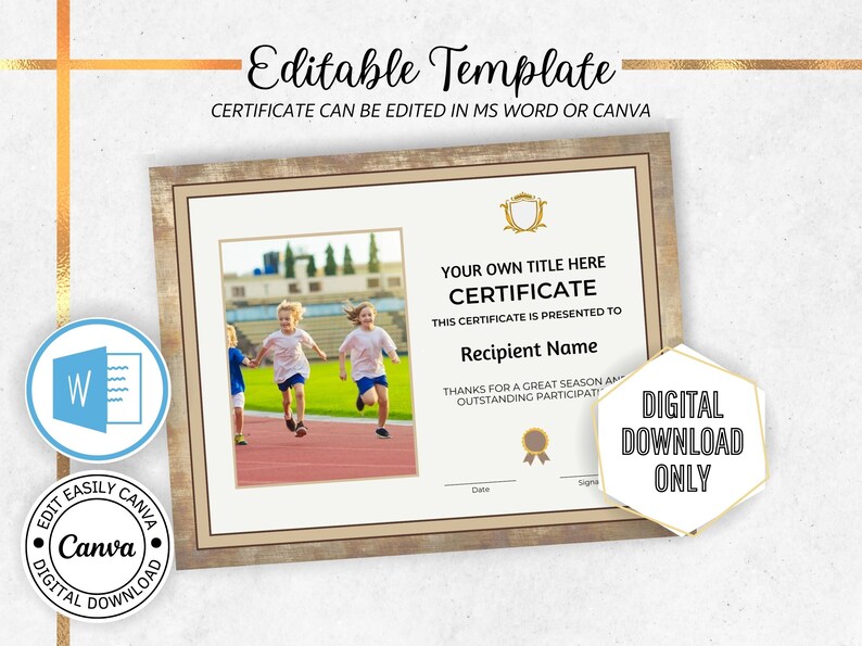 Editable Running Track Sports Certificate Template With Photo. - Etsy
