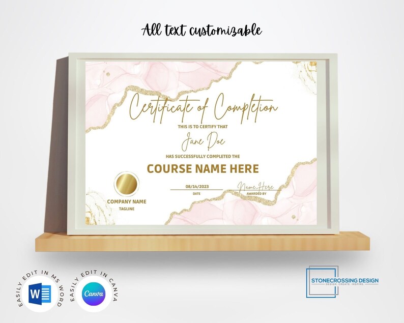 Editable Certificate of Completion Template. Award Template. - Etsy