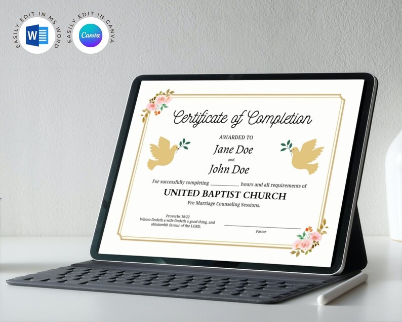 Editable Certificate of Completion Template. Award Template. Printable ...