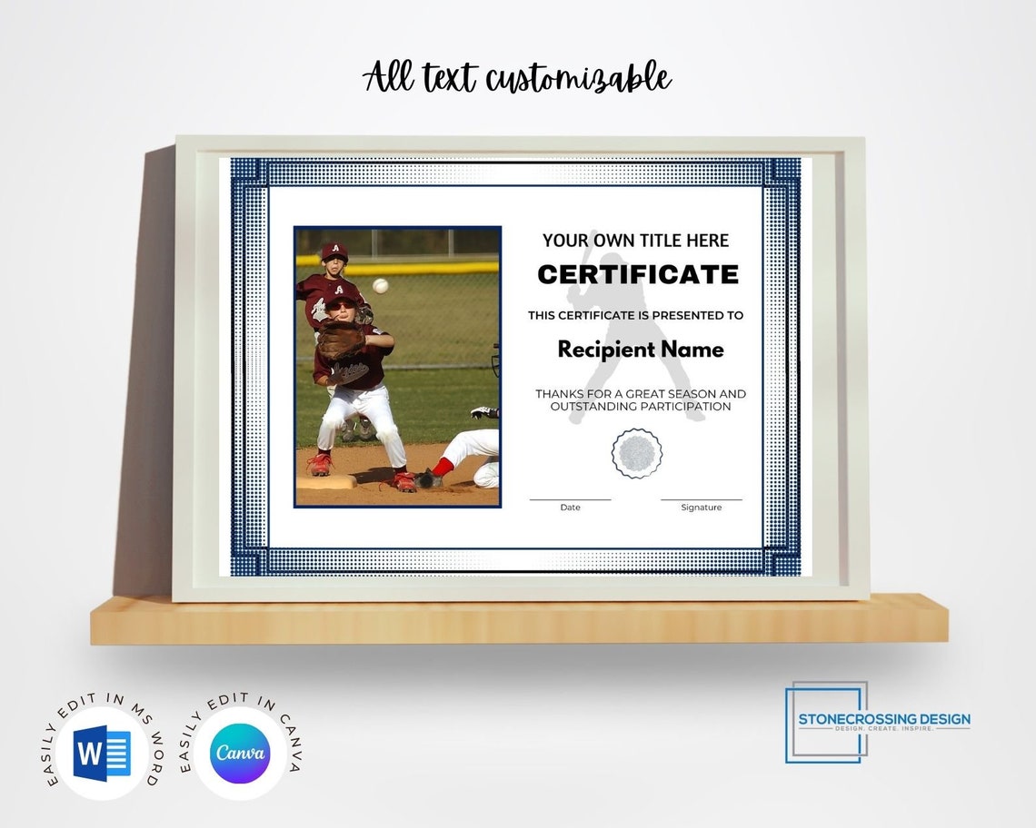 Editable Baseball Sports Certificate Template With Photo. - Etsy