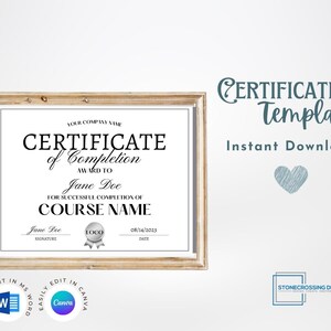 Editable Certificate of Completion Template. Award Template. Printable ...