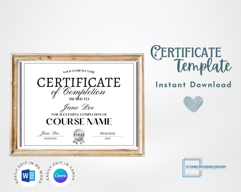 Editable Certificate of Completion Template. Award Template. Printable ...