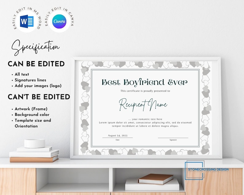 Editable Certificate of Best Boyfriend. Celebrate Your Amazing Partner ...