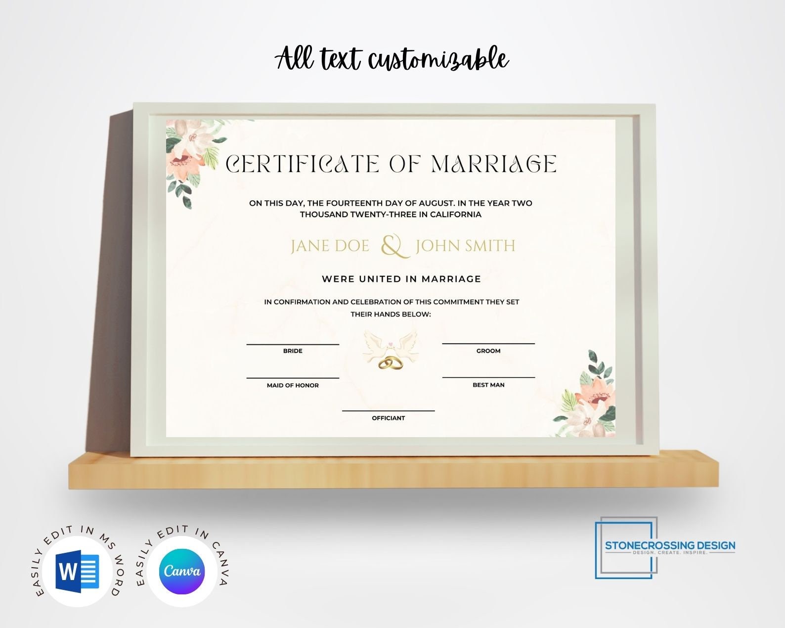 Editable Certificate of Marriage Template. Marriage License. Printable ...