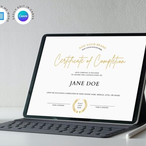 Editable Certificate of Completion Template. Award Template. Printable ...