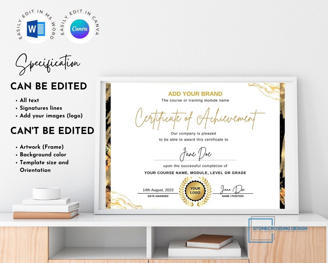 Editable Certificate of Achievement Template. Award Template. - Etsy