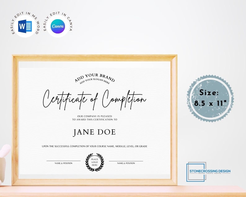 Editable Certificate of Completion Template. Award Template. Printable ...