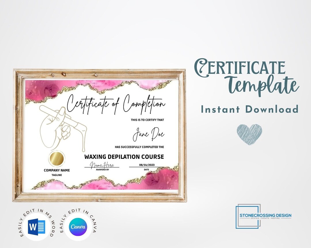 Editable Certificate of Completion Template. Award Template. Printable ...