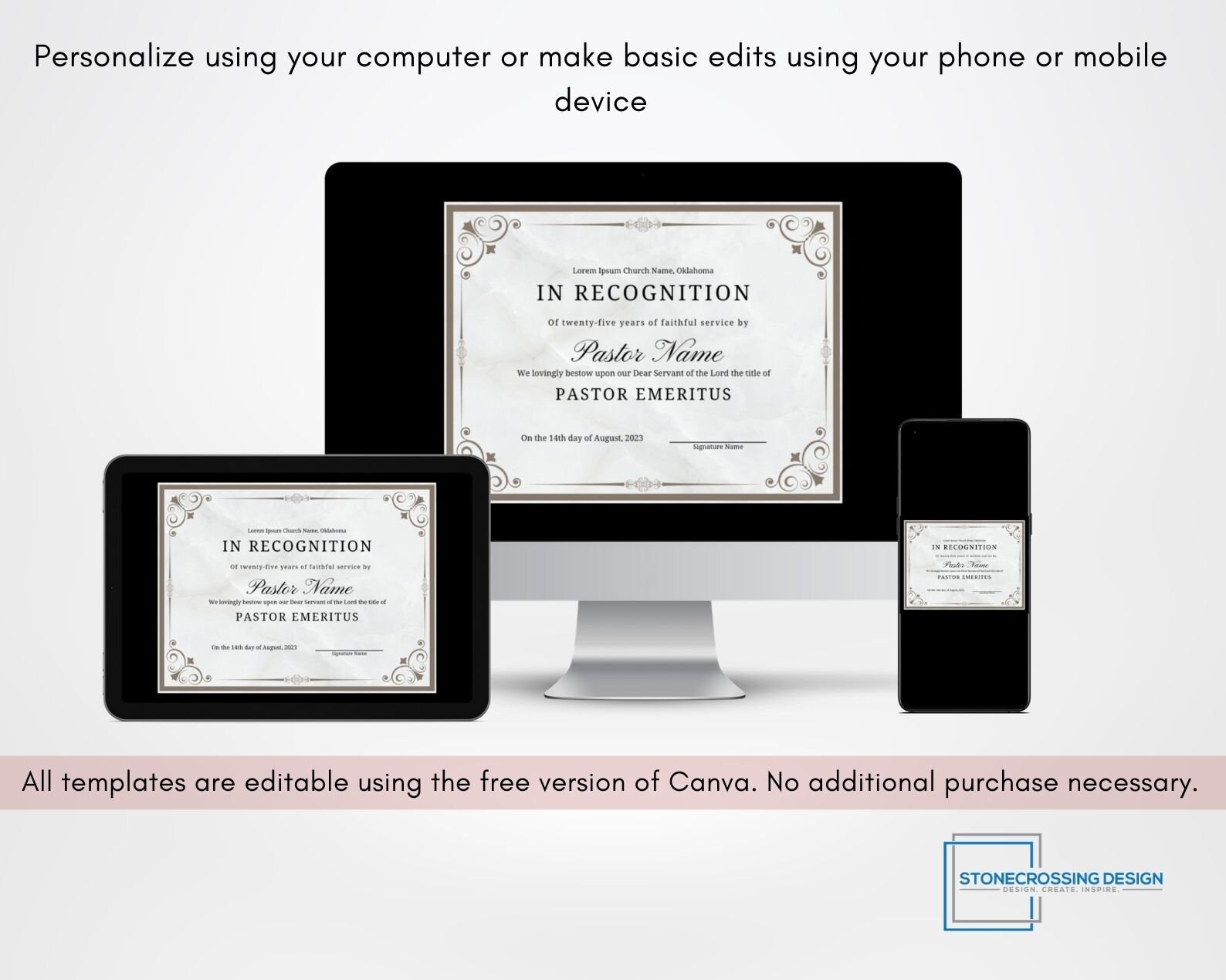 Editable Certificate of Recognition. Editable With Canva or Microsoft ...