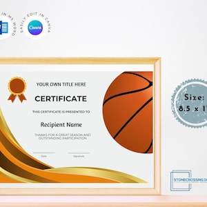 Editable Basketball Sports Certificate Template With Photo. Award ...