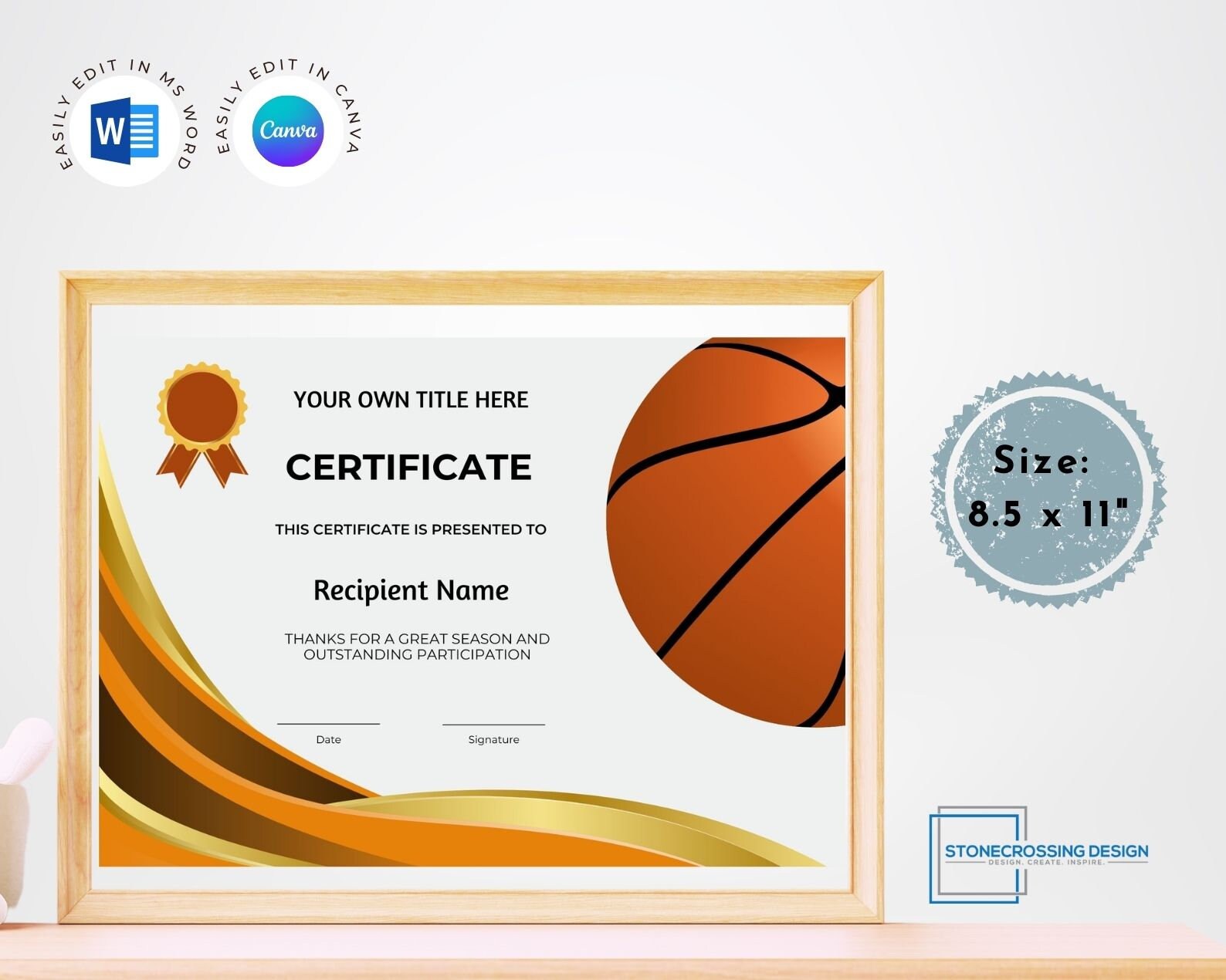 Editable Basketball Sports Certificate Template With Photo. Award ...