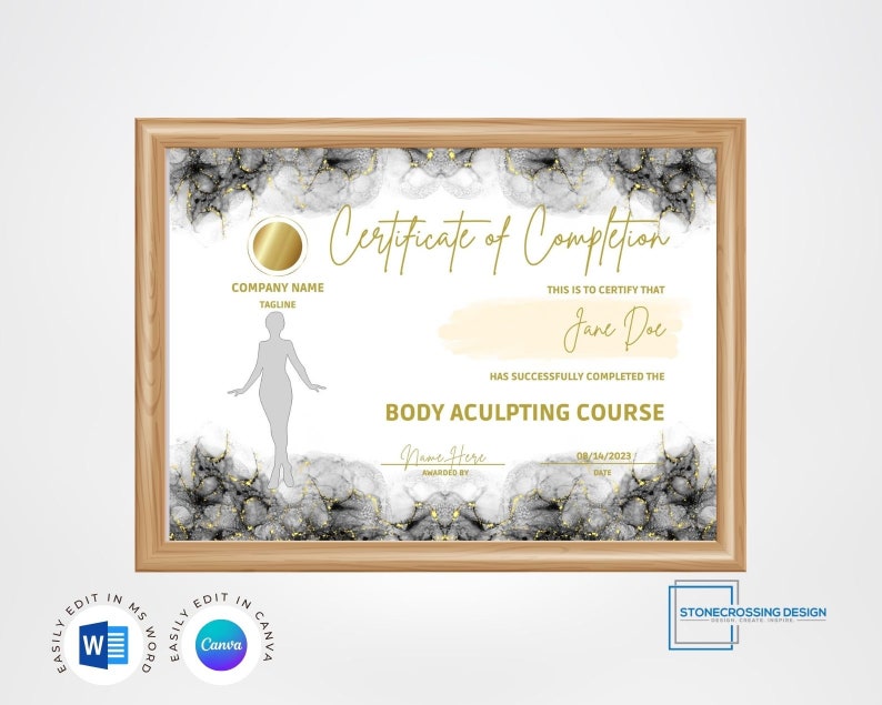 Editable Certificate of Completion Template. Award Template. Printable ...