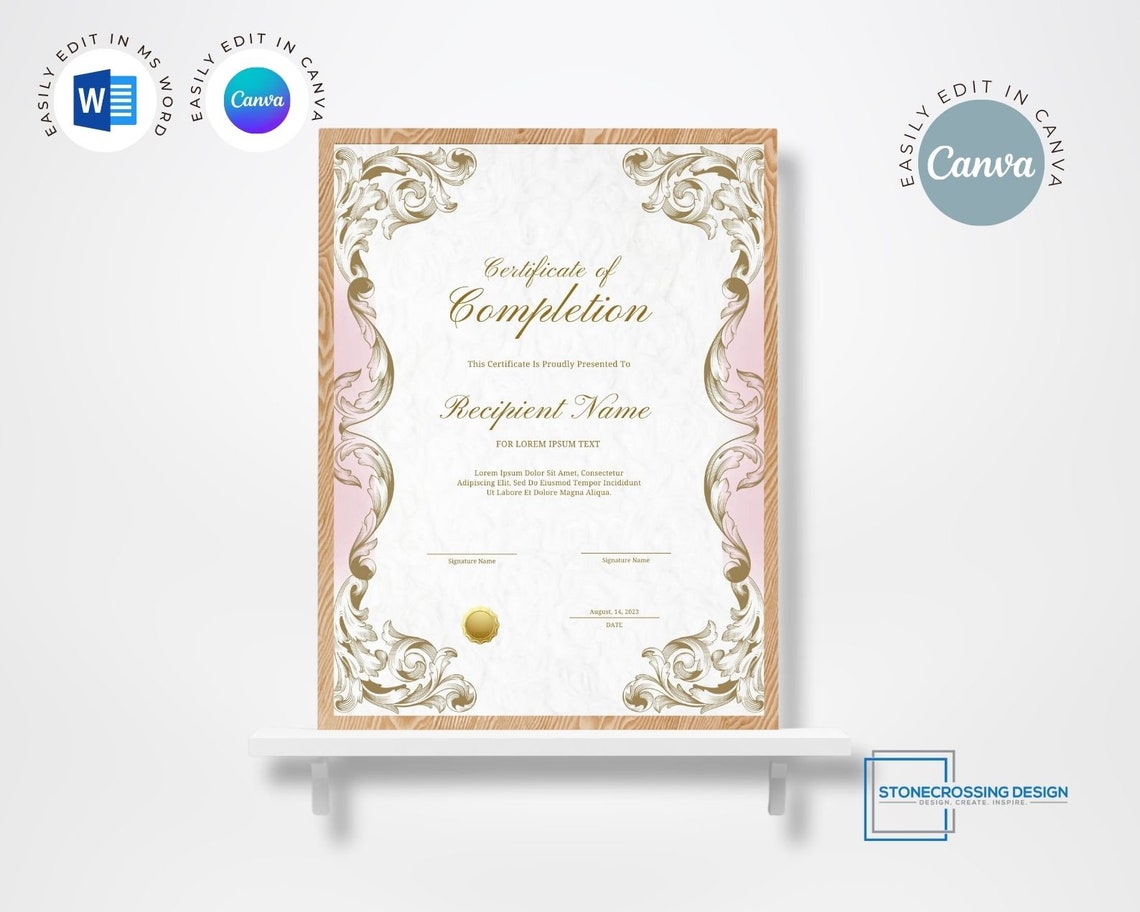 Editable Certificate of Completion Template. Award Template. - Etsy