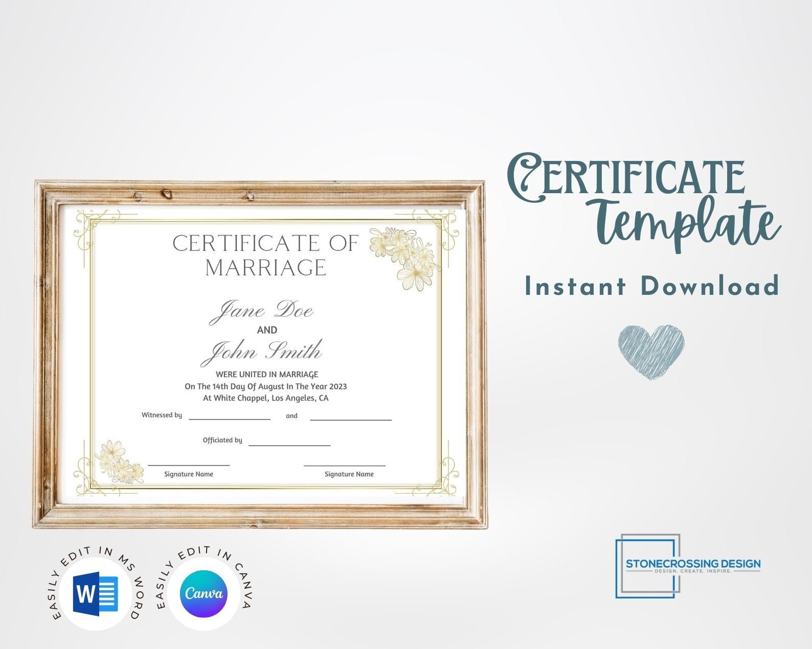 Editable Certificate of Marriage Template. Marriage License. Printable ...