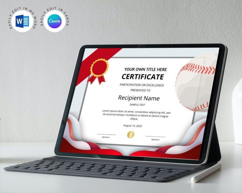 Editable Baseball Sports Certificate Template With Photo. Award. Trophy ...