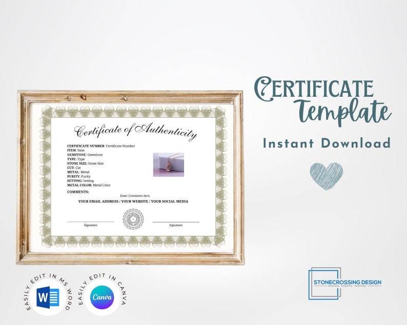 Editable Certificate of Authenticity Template. Authenticity Certificate ...