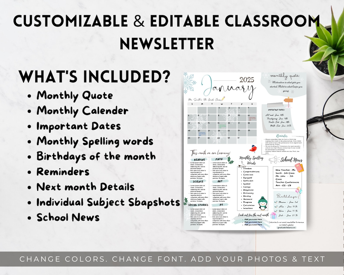 January 2025 Newsletter Template | Editable Monthly Newsletter ...