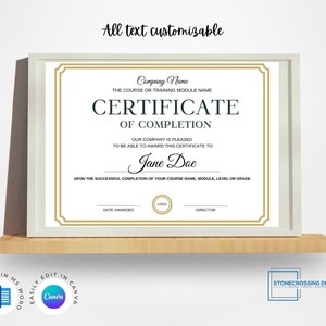 Editable Certificate of Completion Template. Award Template. Printable ...