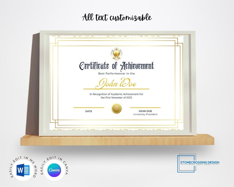Editable Certificate of Achievement Template. Award Template. - Etsy