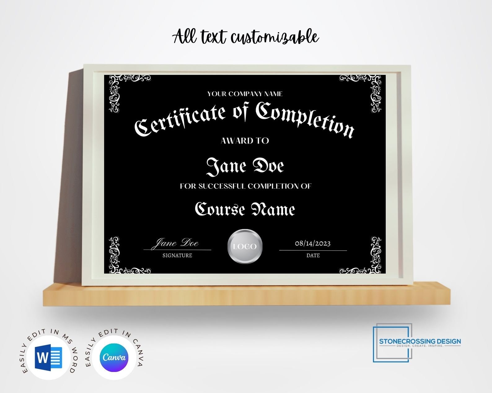 Editable Certificate of Completion Template. Award Template. Printable ...