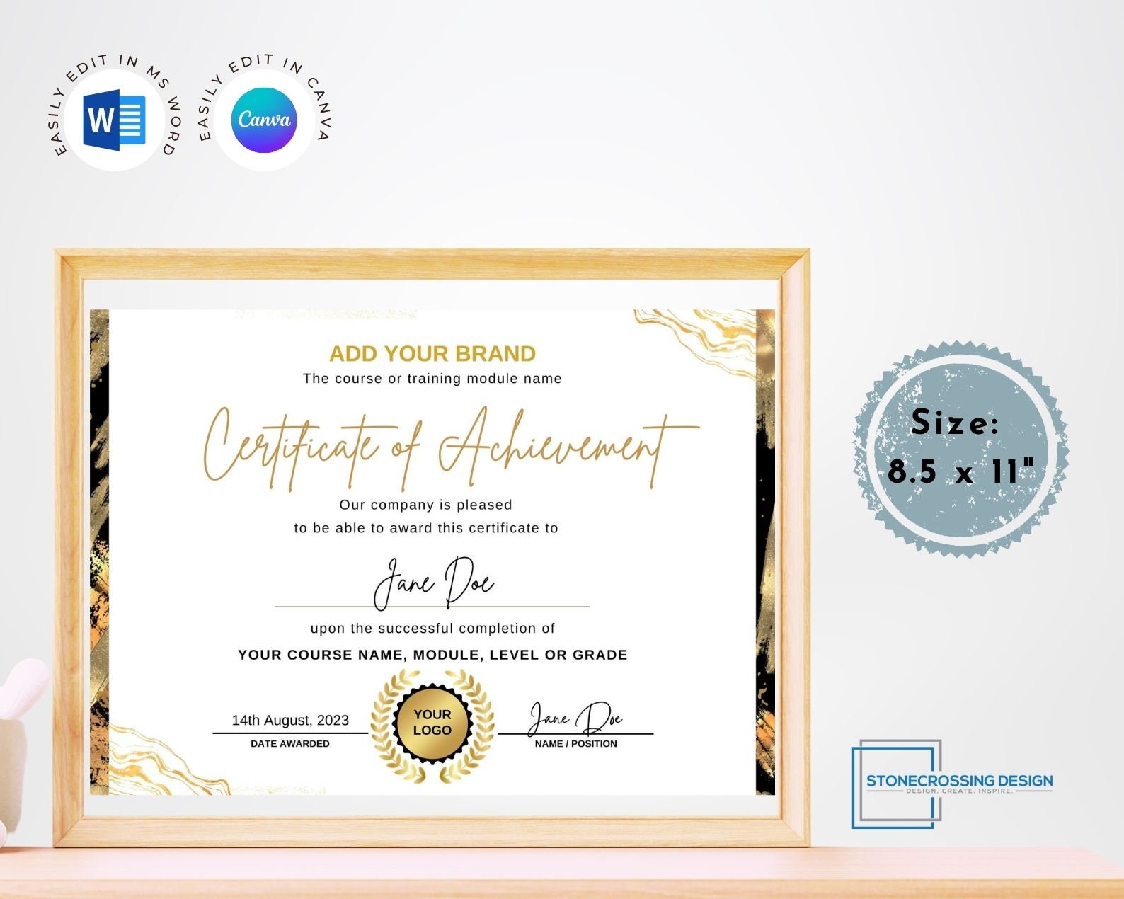 Editable Certificate of Achievement Template. Award Template. - Etsy