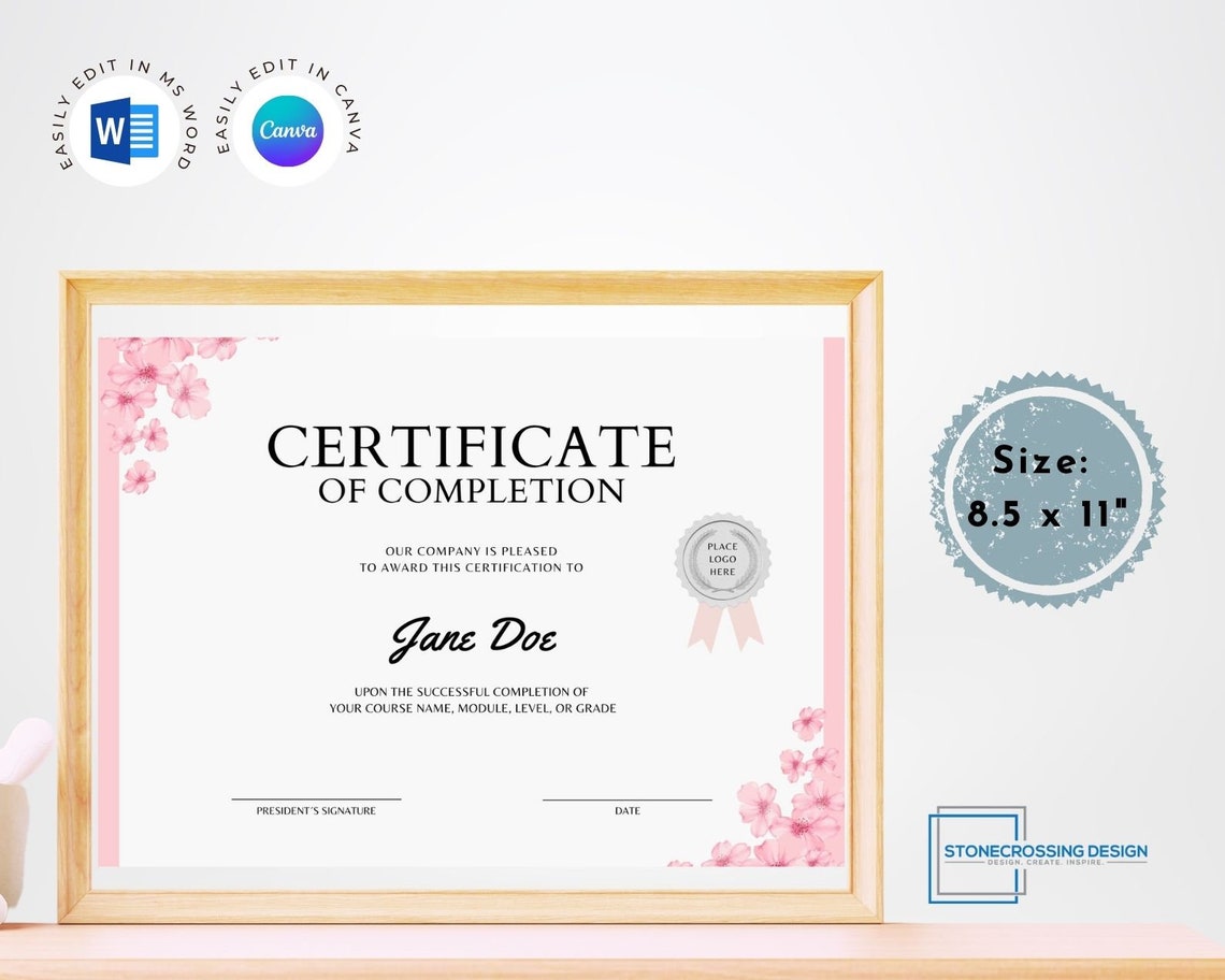 Editable Certificate of Completion Template. Award Template. Printable ...