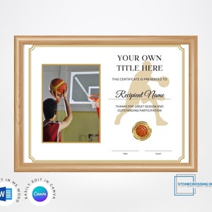 Editable Basketball Sports Certificate. Recognizing Sporting Excellence ...
