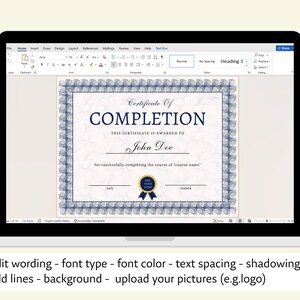 Editable Certificate of Completion Template. Award Template. - Etsy