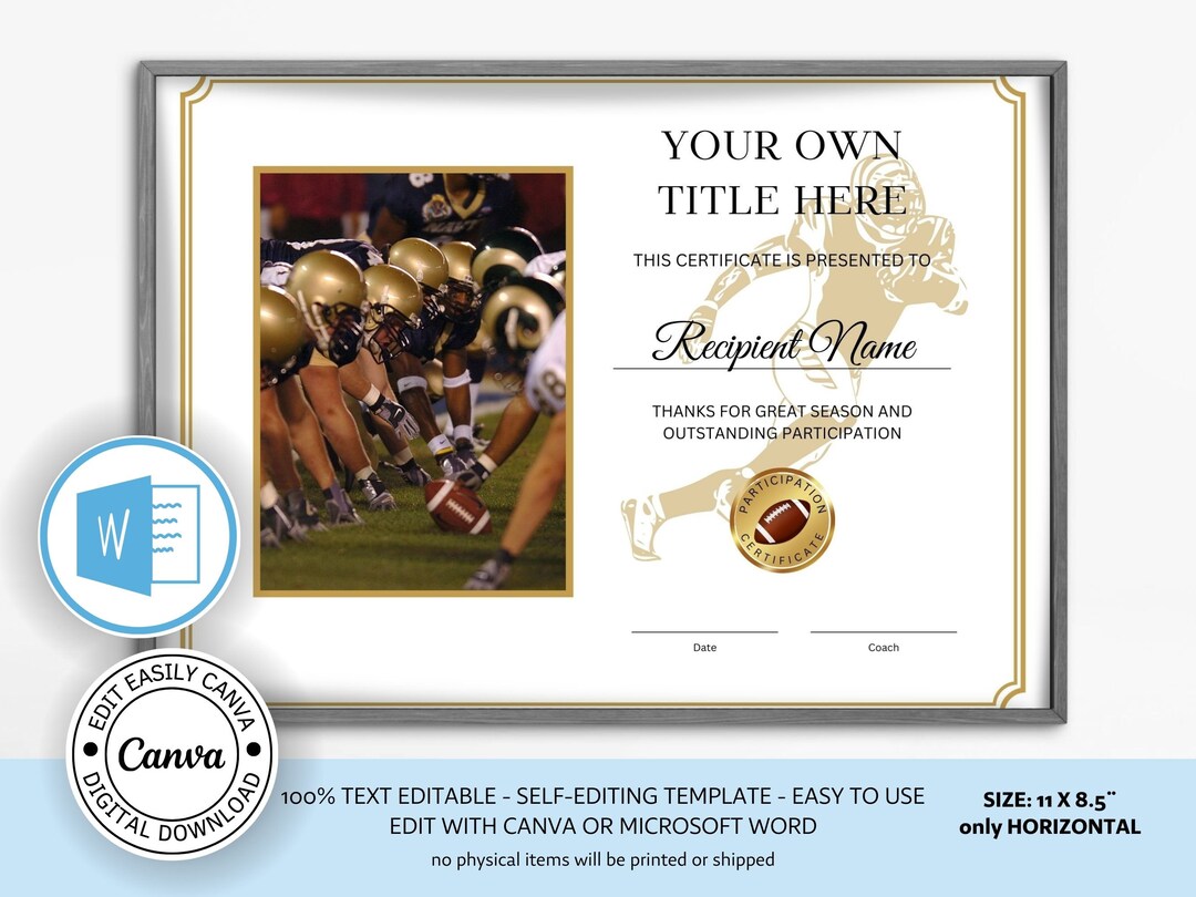 Editable Football Sports Certificate. Recognizing Sporting - Etsy