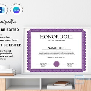 Editable Certificate of Honor Roll. Recognizing Academic Excellence ...