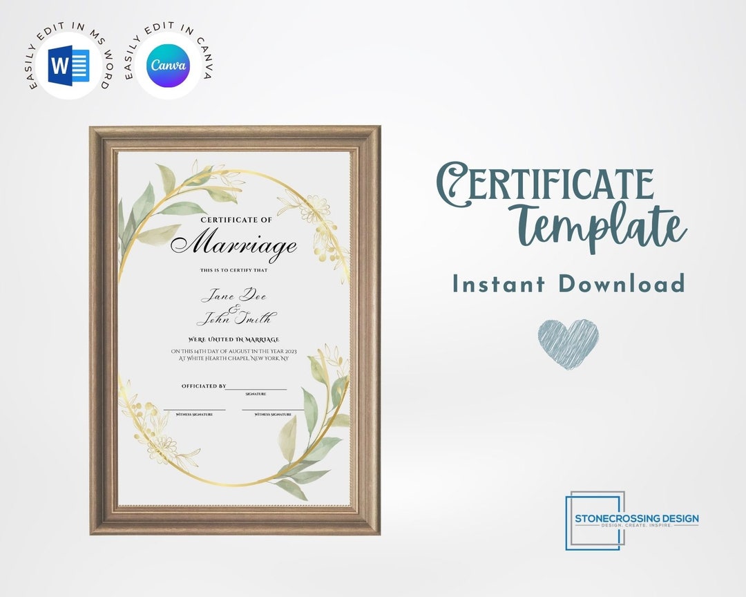 Editable Certificate of Marriage Template. Marriage License. Printable ...