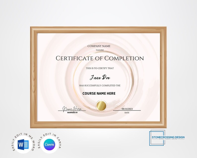Editable Certificate of Completion Template. Award Template. Printable ...