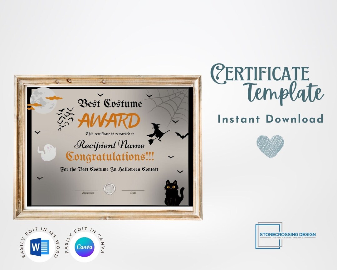 Editable Halloween Certificate . Editable With Canva or Microsoft Word ...