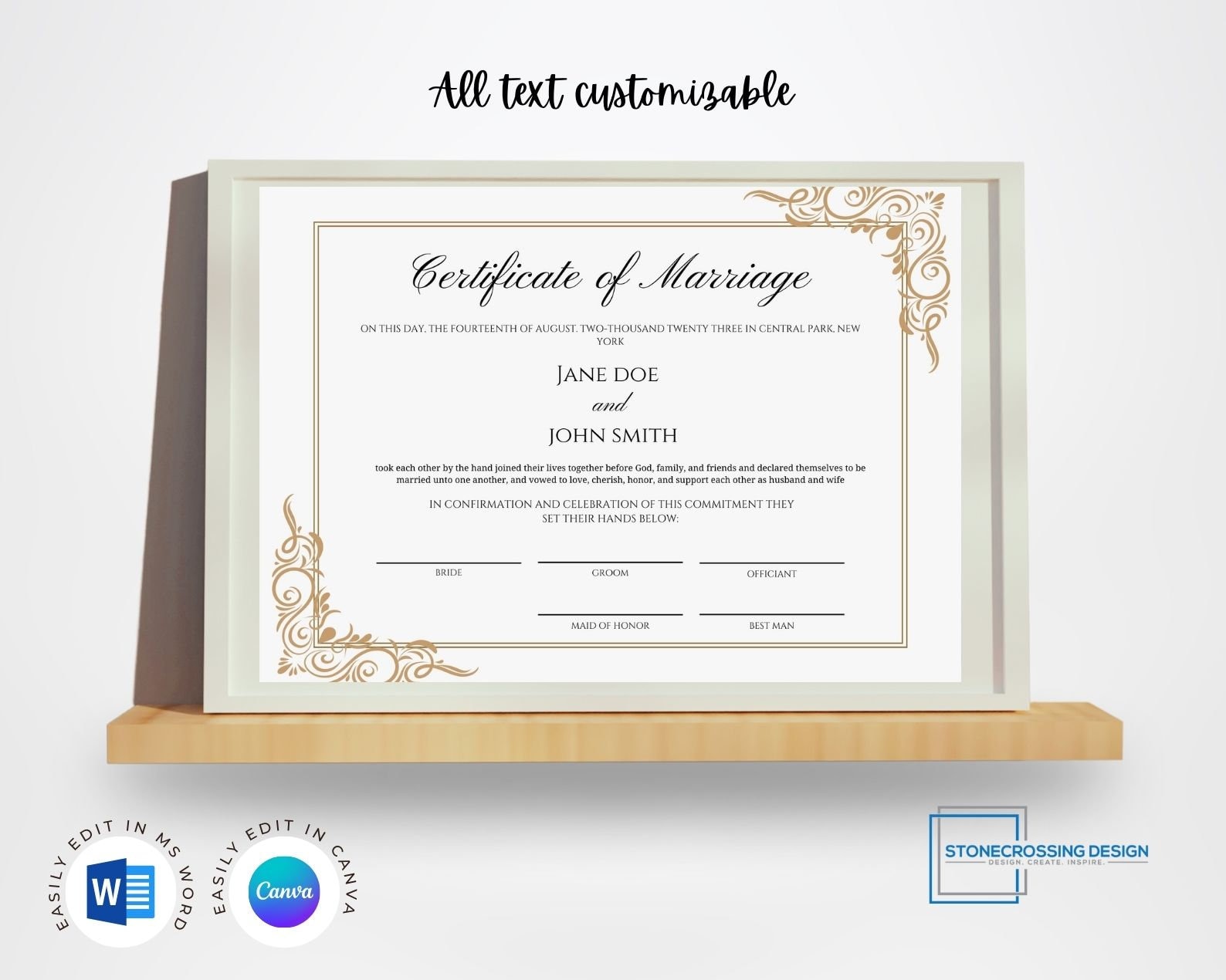 Editable Certificate of Marriage Template. Marriage License. Printable ...